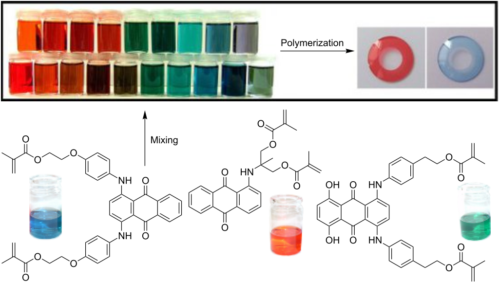 Polymerization of novel methacrylated anthraquinone dyes