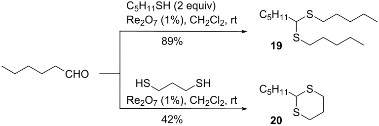 Re2O7-catalyzed reaction of hemiacetals and aldehydes with O-, S-, and ...